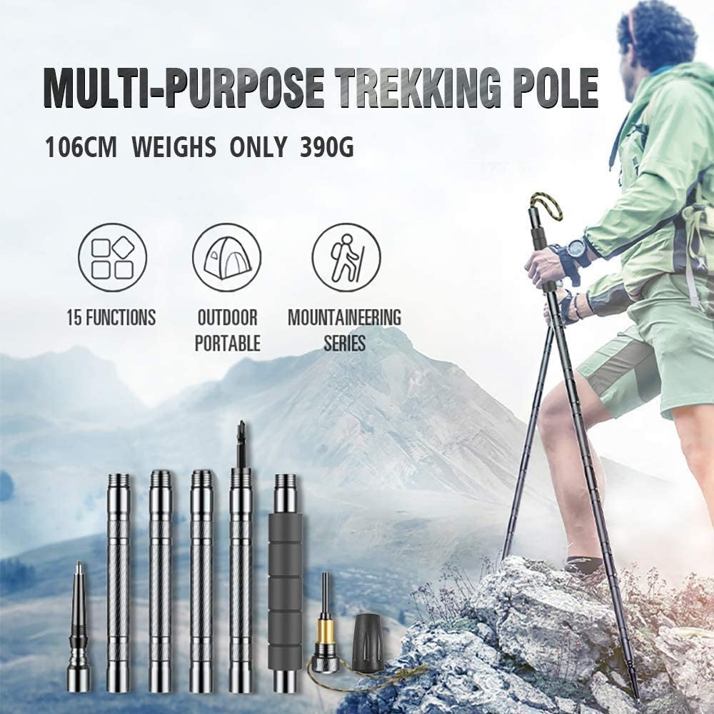 Hiking Pole 15-in-1 Multi-Function Lightweight Walking Stick Stealth A ...