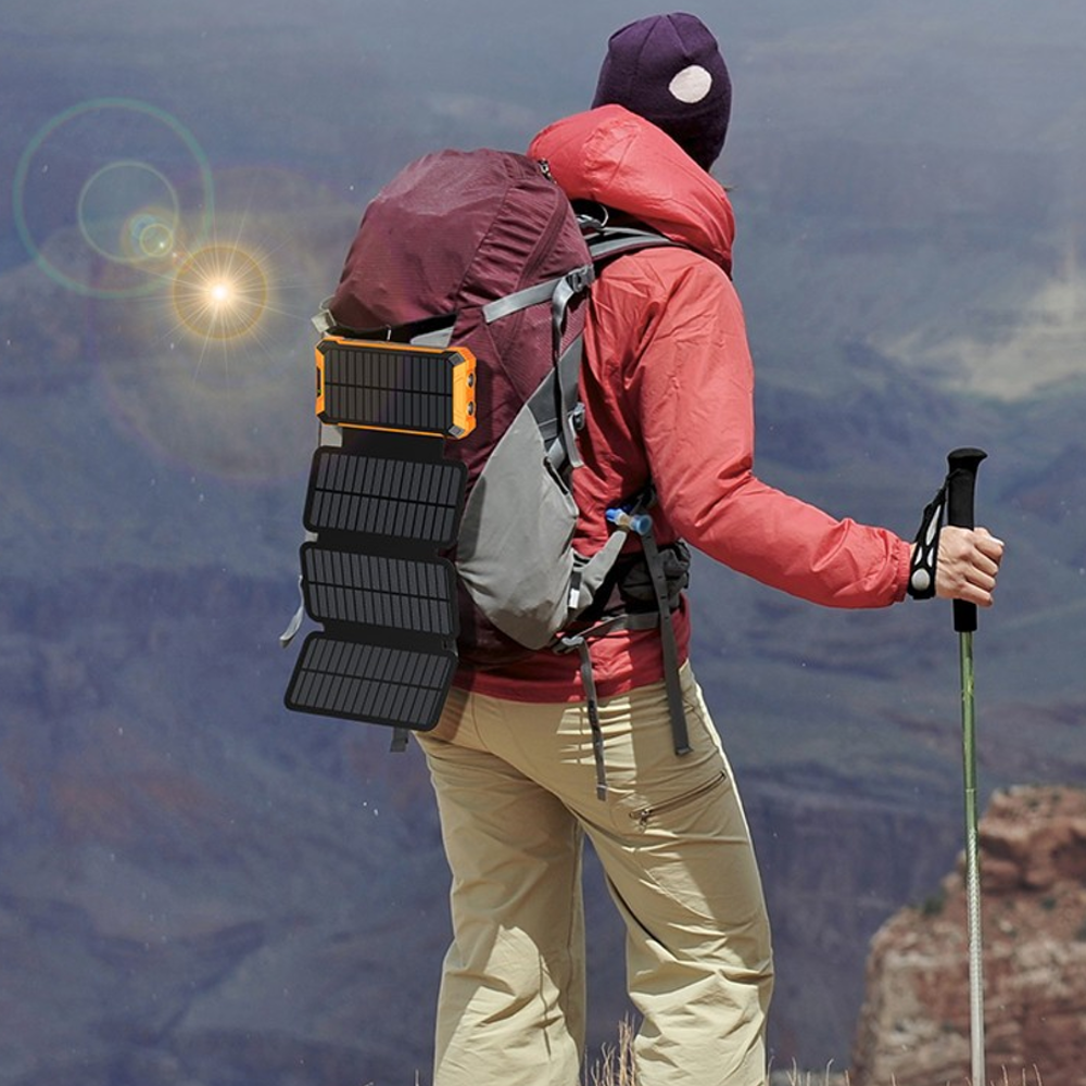 4 Solar Panel Power Bank Pro 20,000mAh with 4 Built in Cables Qi Wirel ...