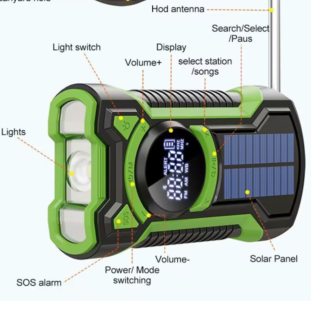 Pro Solar Digital Radio Emergency AM/FM/NOAA & LED Flashlight 5000mAH ...