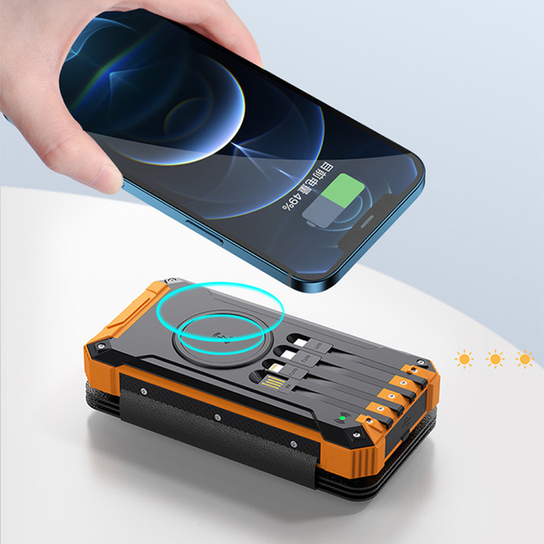 4 Solar Panel Power Bank Pro 20,000mAh with 4 Built in Cables Qi Wirel ...