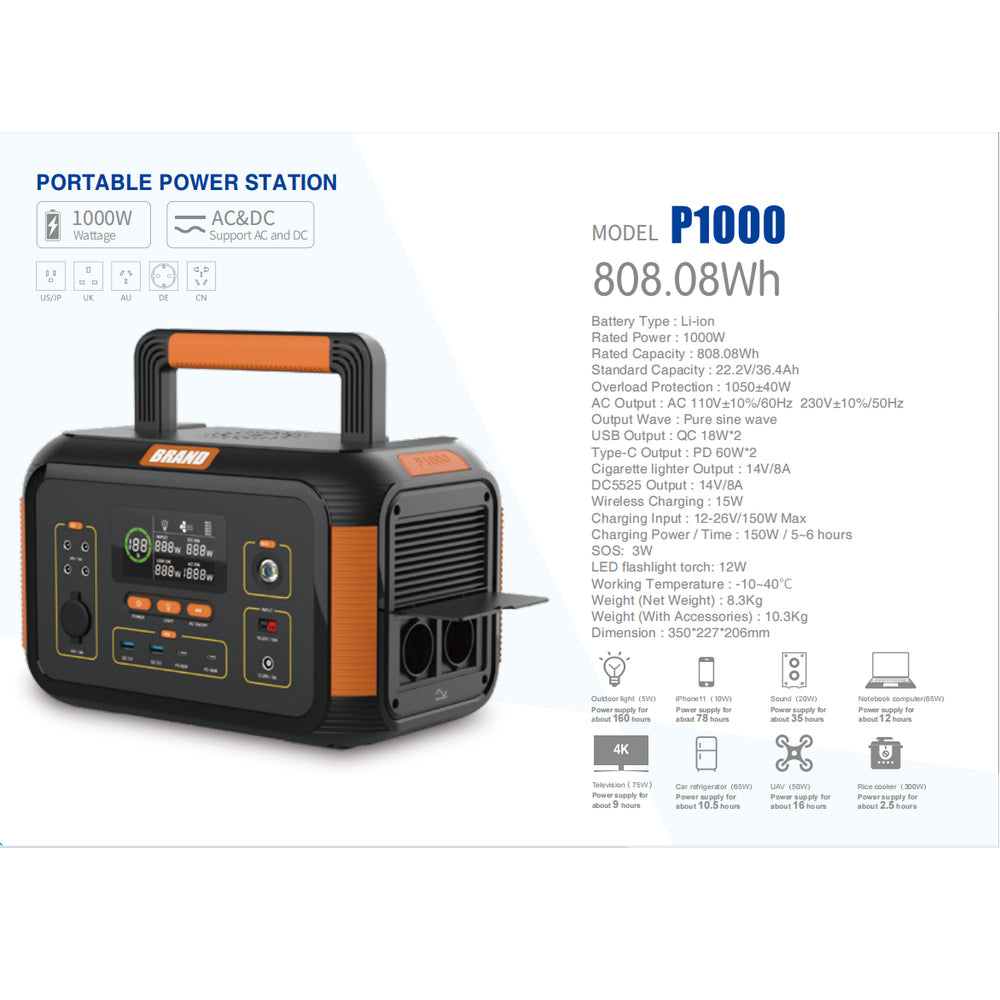 1000W Portable Power Station - Rechargeable Battery Generator - Stealt ...