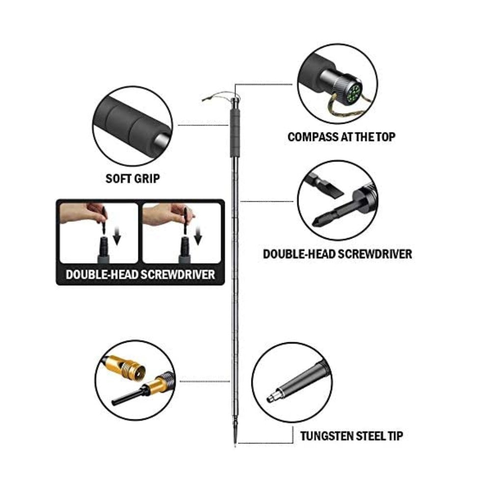 Hiking Pole 15-in-1 Multi-Function Lightweight Walking Stick Stealth A ...