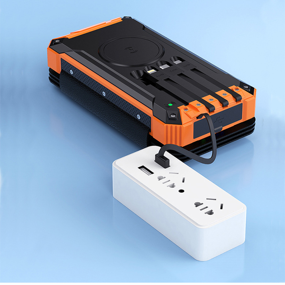 4 Solar Panel Power Bank Pro 20,000mAh with 4 Built in Cables Qi Wirel ...