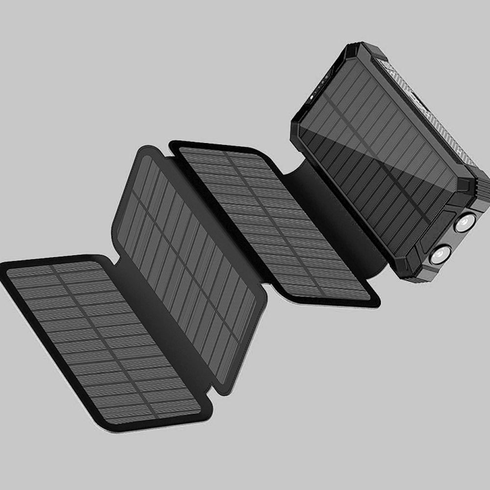 4 Solar Panel Power Bank Pro 20,000mAh with 4 Built in Cables Qi Wirel ...