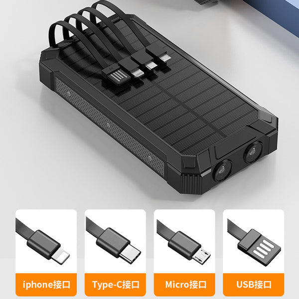 Solar Power Bank Pro 20,000mAh with 4 Built in Cables Qi Wireless Char ...