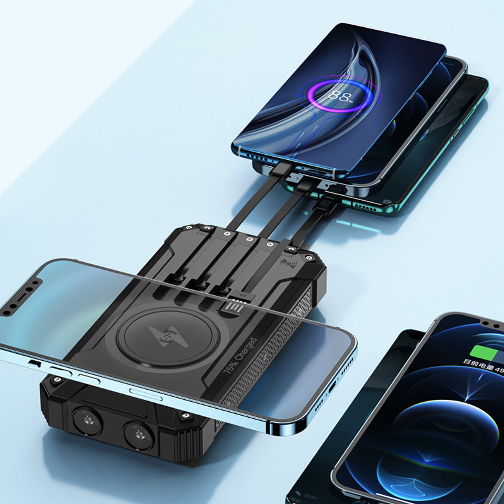 Solar Power Bank Pro 20,000mAh with 4 Built in Cables Qi Wireless Char ...