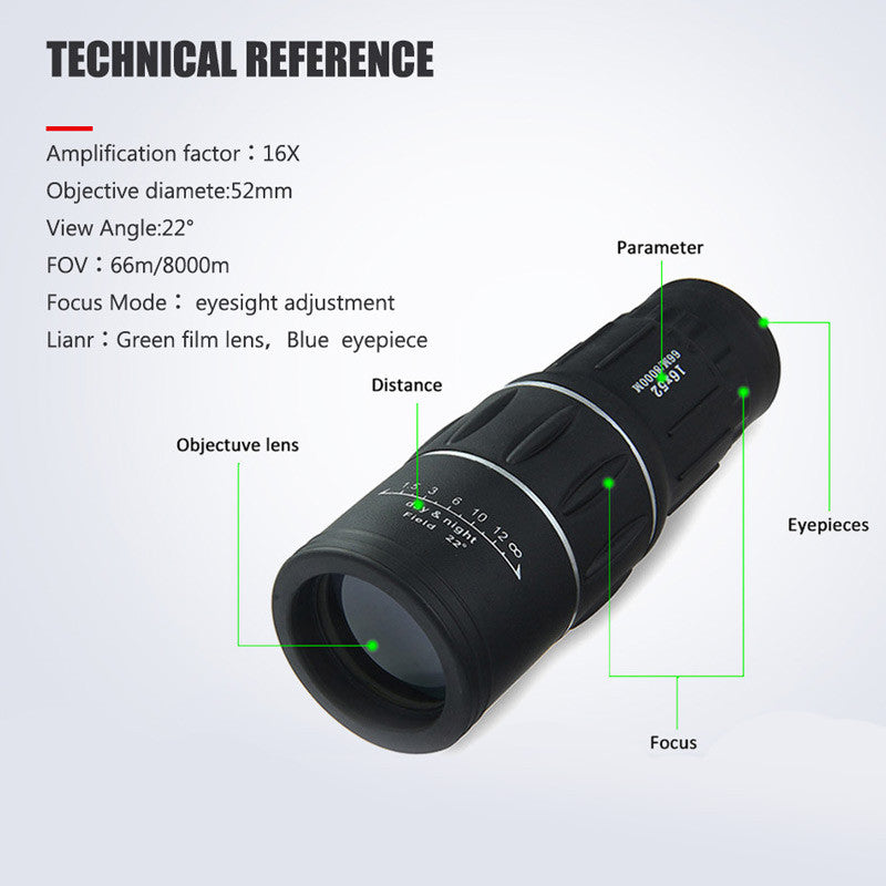 16x52 Dual Focus Monocular Telescope / Spotting Scope Stealth Angel Su ...