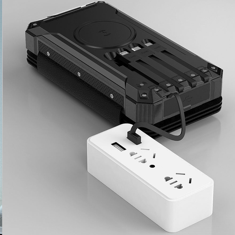 4 Solar Panel Power Bank Pro 20,000mAh with 4 Built in Cables Qi Wirel ...