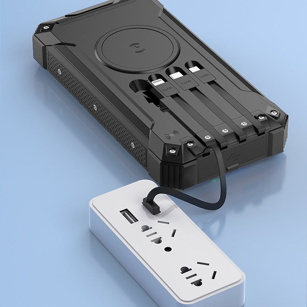 Solar Power Bank Pro 20,000mAh with 4 Built in Cables Qi Wireless Char ...