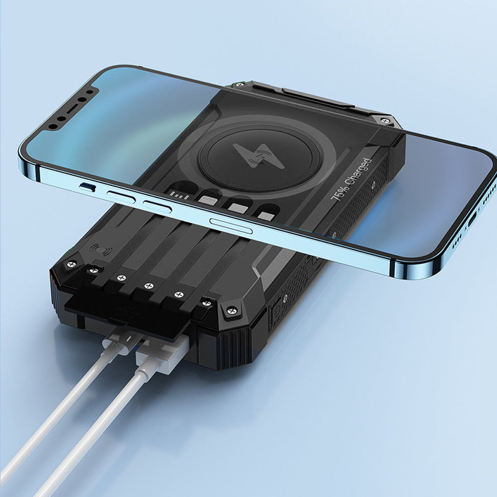 Solar Power Bank Pro 20,000mAh with 4 Built in Cables Qi Wireless Char ...