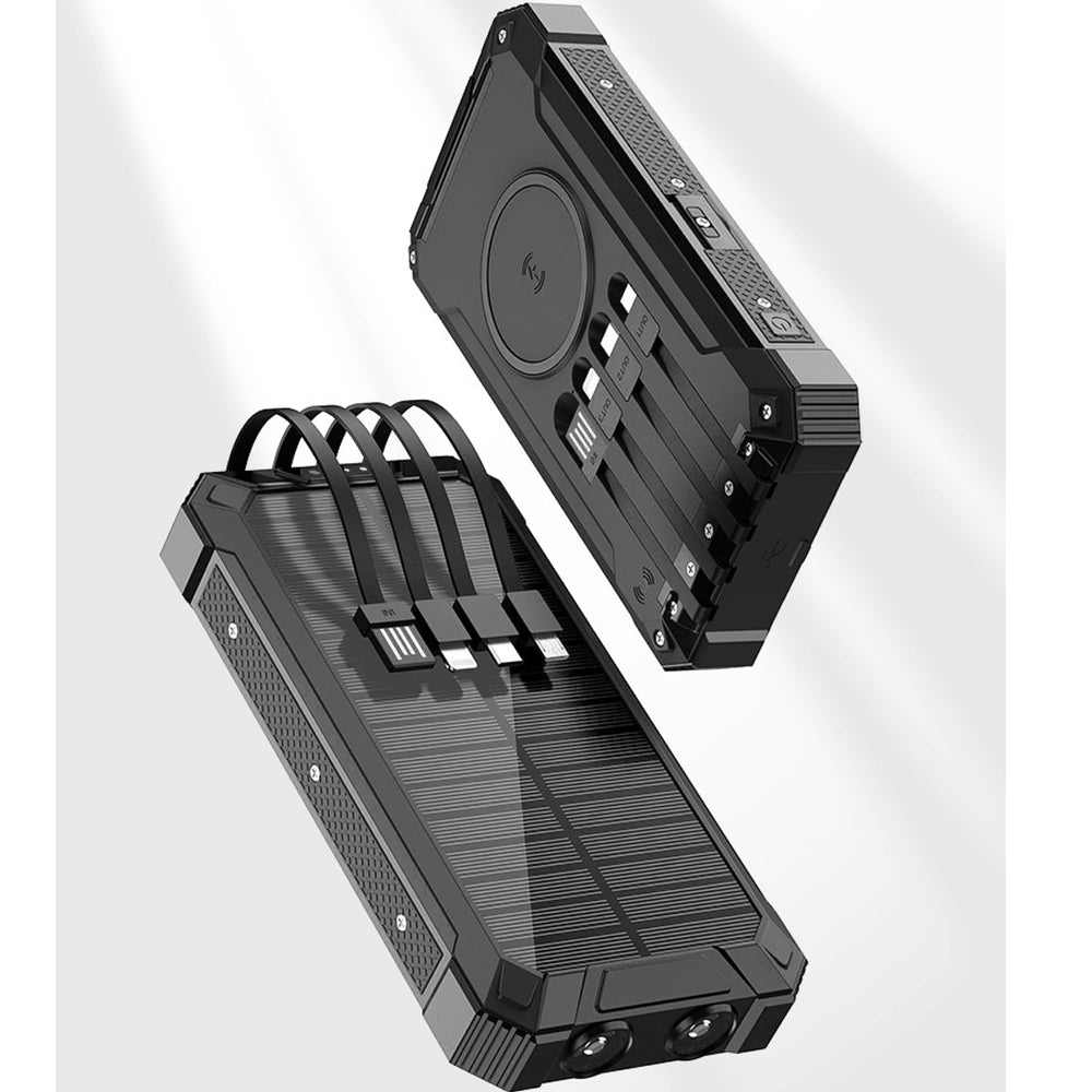 Solar Power Bank Pro 20,000mAh with 4 Built in Cables Qi Wireless Char ...