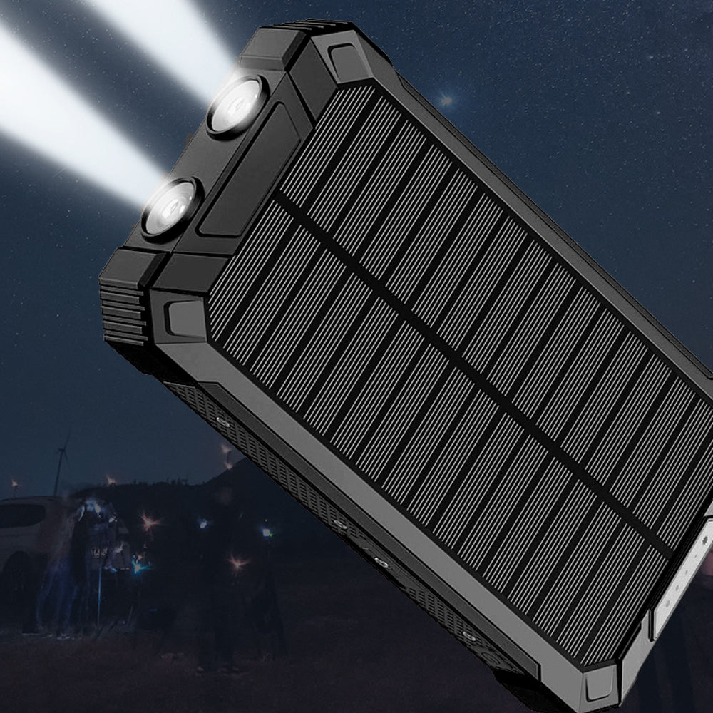 Solar Power Bank Pro 20,000mAh with 4 Built in Cables Qi Wireless Char ...