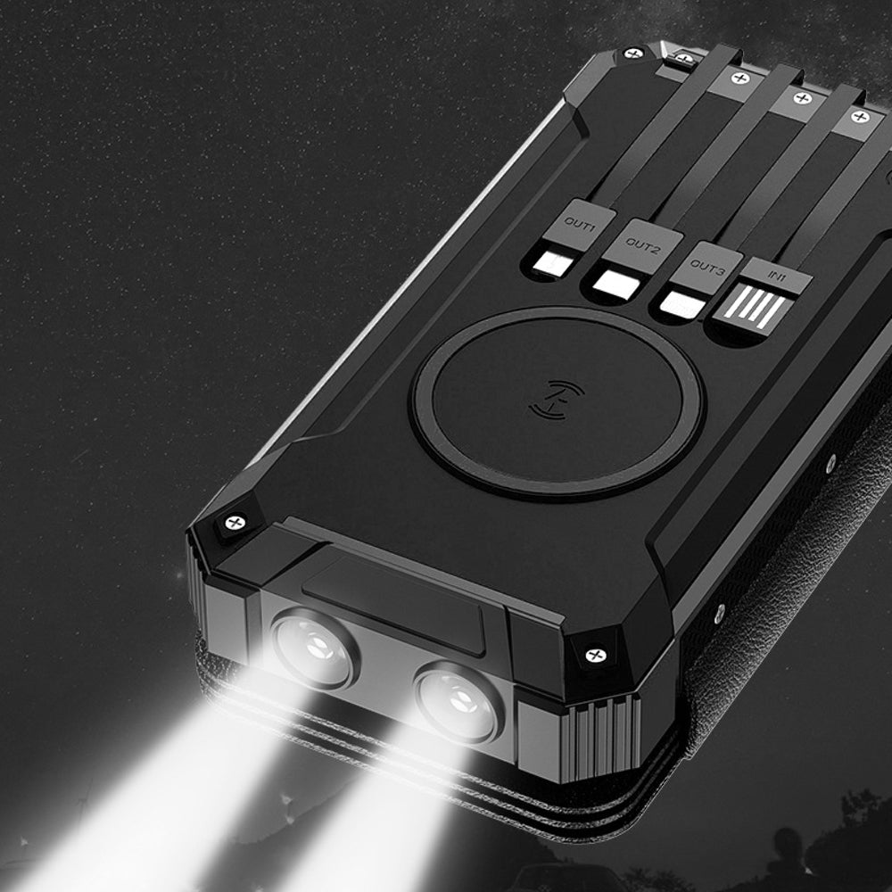 4 Solar Panel Power Bank Pro 20,000mAh with 4 Built in Cables Qi Wirel ...