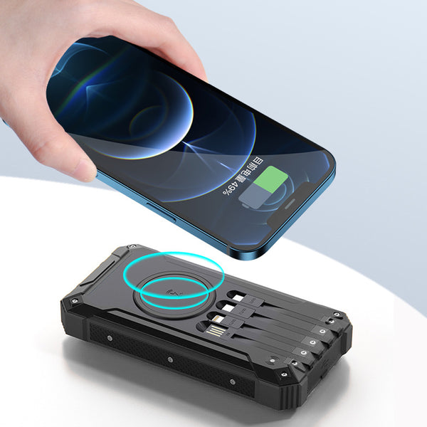 Solar Power Bank Pro 20,000mAh with 4 Built in Cables Qi Wireless Char ...