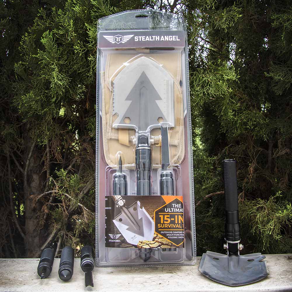 15-in-1 Heavy-Duty Multi-Function Folding Shovel (Black) Stealth Angel ...
