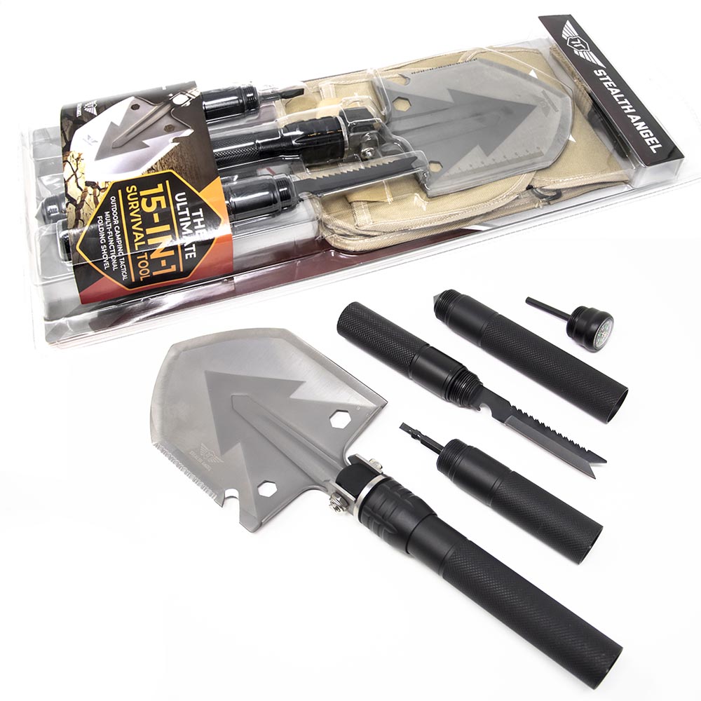 15-in-1 Heavy-Duty Multi-Function Folding Shovel (Black) Stealth Angel ...