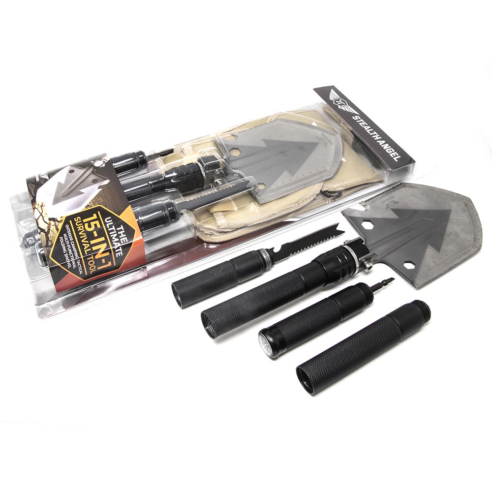 15-in-1 Heavy-Duty Multi-Function Folding Shovel (Black) Stealth Angel ...