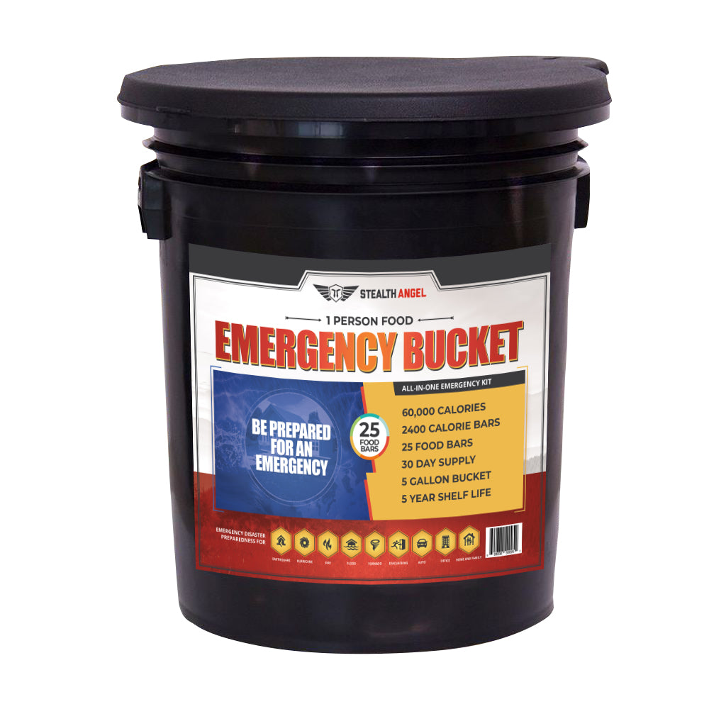 1 Person Food Emergency Bucket / 60,000 Calorie Food Bars (30 Day) Ste - Stealth Angel Survival