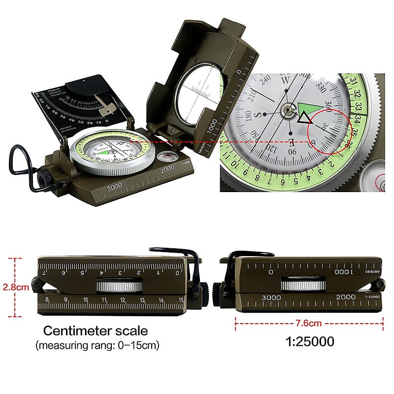 MLC2 Professional Military Lensatic Sighting Metal Compass with Inclin ...