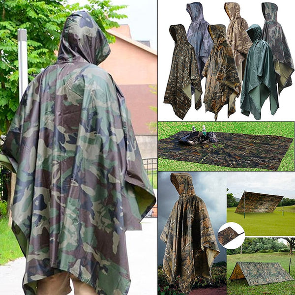 Military Style Hooded Rain Poncho & Multi-Purpose Waterproof Shelter ...
