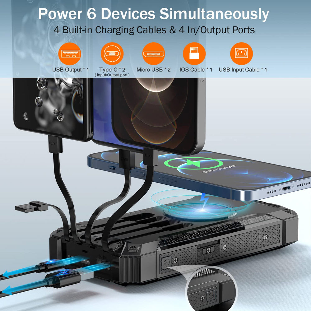 Solar Power Bank Pro 20,000mAh with 4 Built in Cables Qi Wireless Char ...