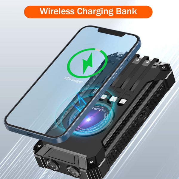 Solar Power Bank Pro 20,000mAh with 4 Built in Cables Qi Wireless Char ...