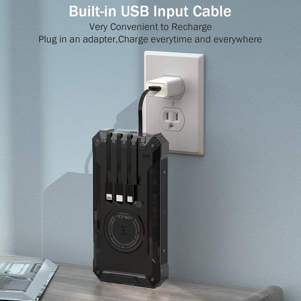 Solar Power Bank Pro 20,000mAh with 4 Built in Cables Qi Wireless Char ...