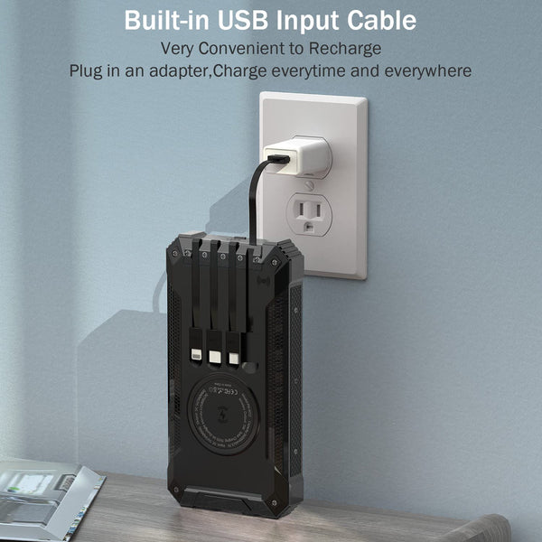 Solar Power Bank Pro 20,000mAh with 4 Built in Cables Qi Wireless Char ...